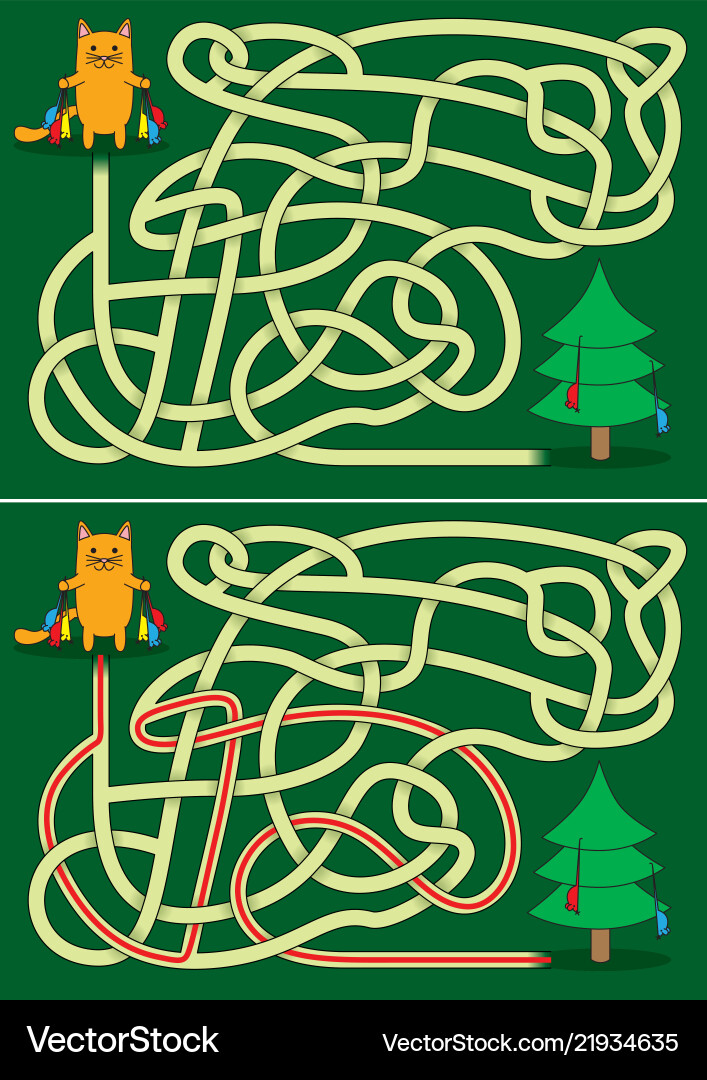 Little cat maze Royalty Free Vector Image - VectorStock