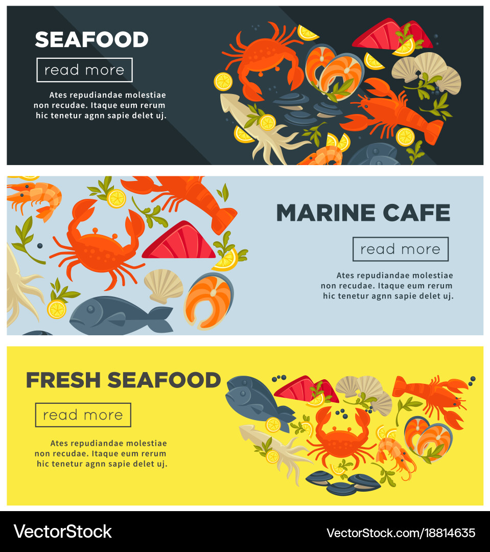 Marine cafe with fresh seafood advertisement Vector Image