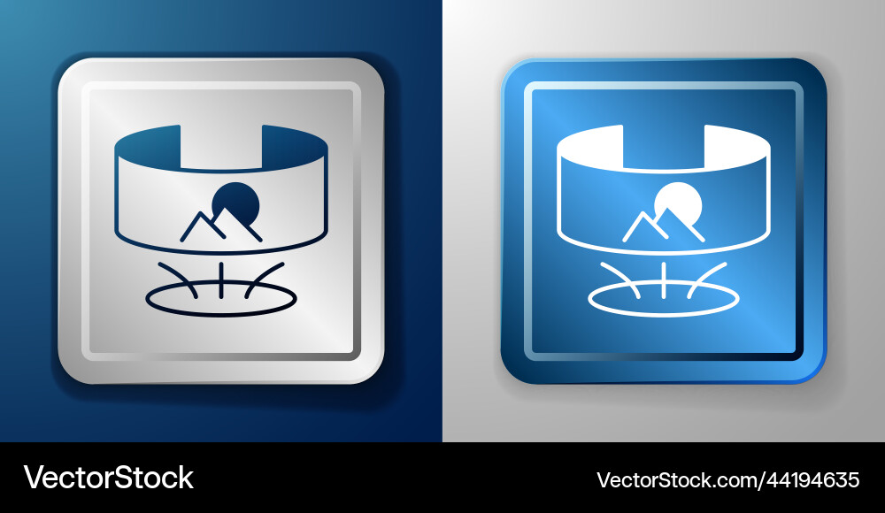 White 360 degree view icon isolated on blue Vector Image