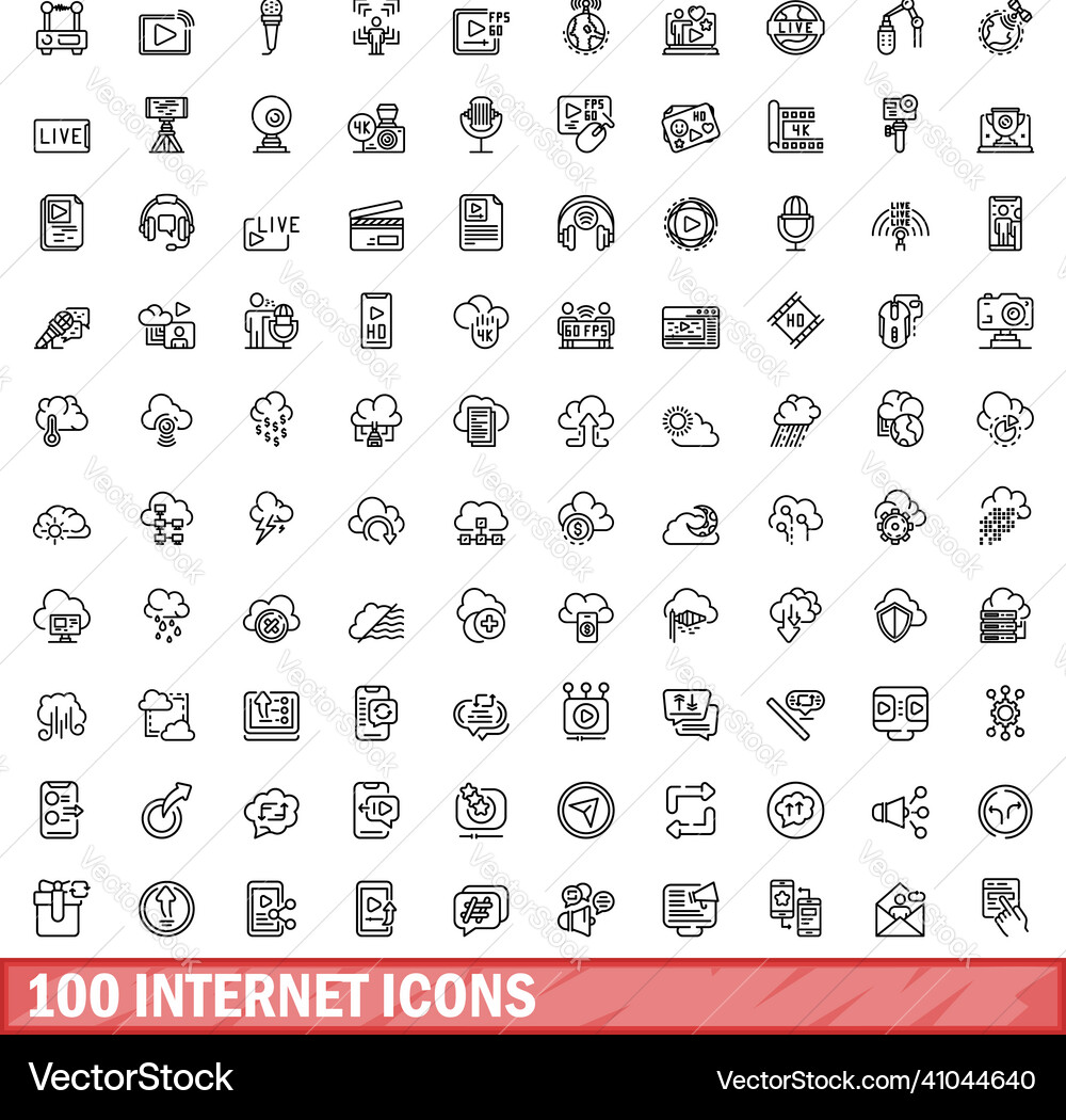 100 internet icons set outline style Royalty Free Vector