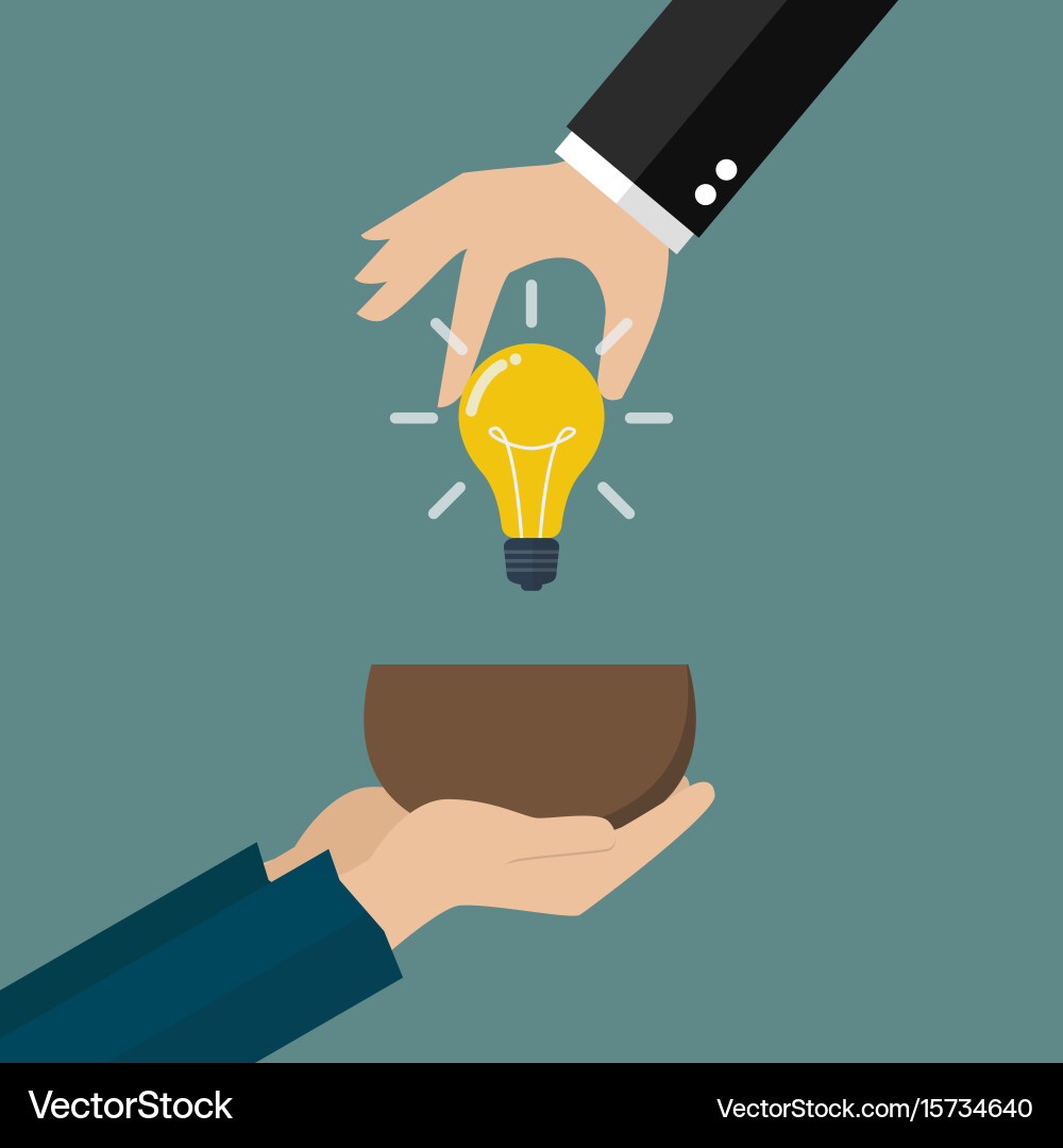 Hand giving idea to beggar hand Royalty Free Vector Image