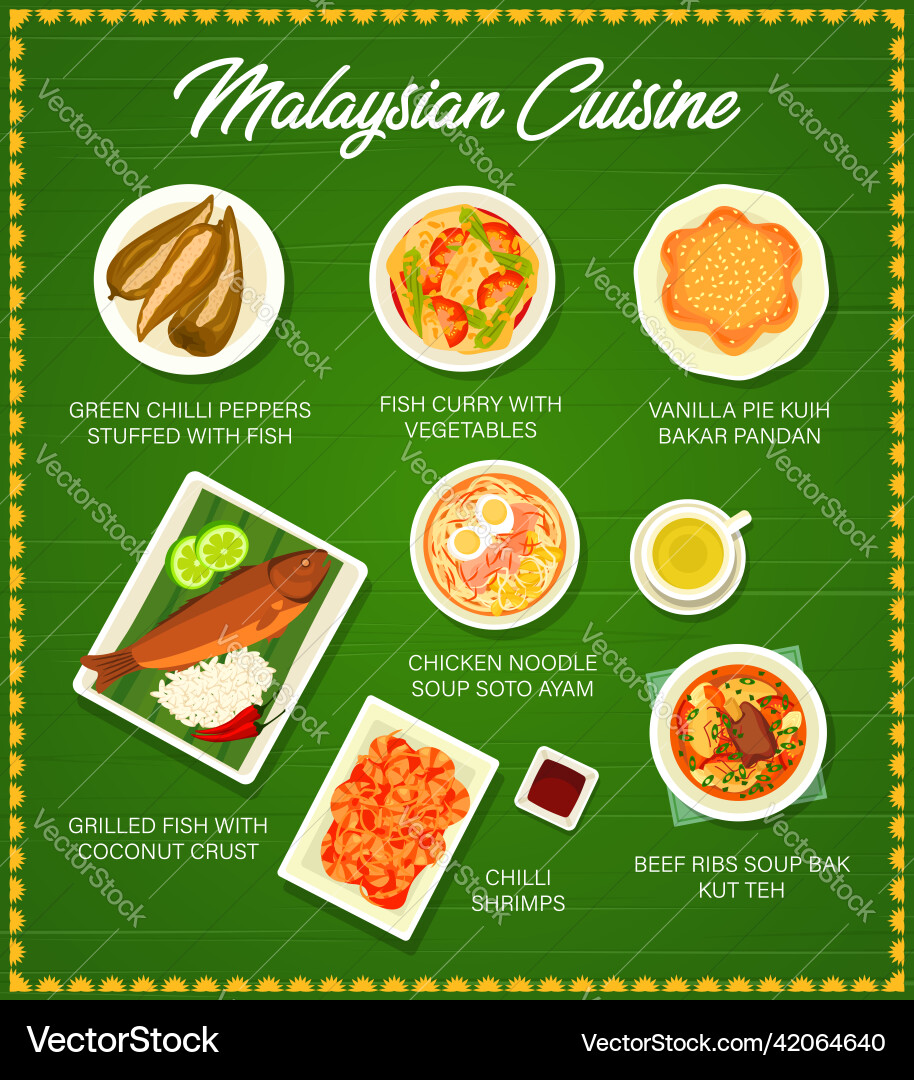 Malaysian cuisine menu page template Royalty Free Vector