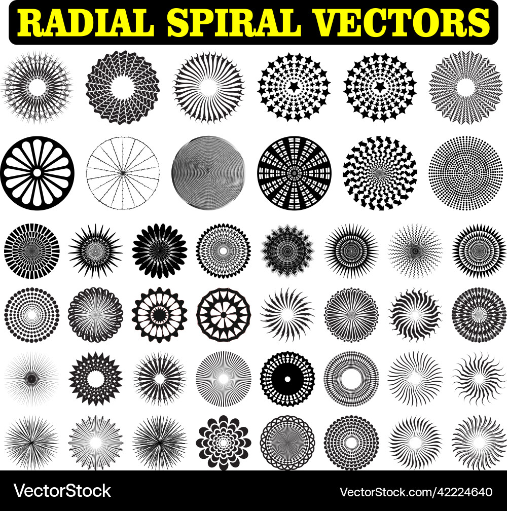Radial spiral set of editable graphic elements Vector Image