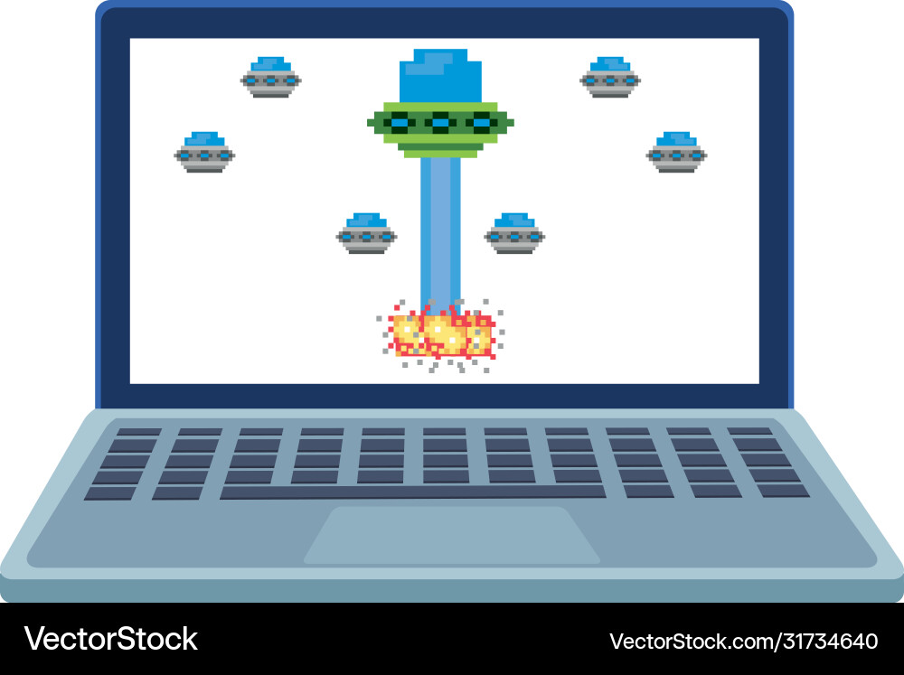 Ufo Launcher in Laptop 8 Bit Pixel-Symbol Vektorbild
