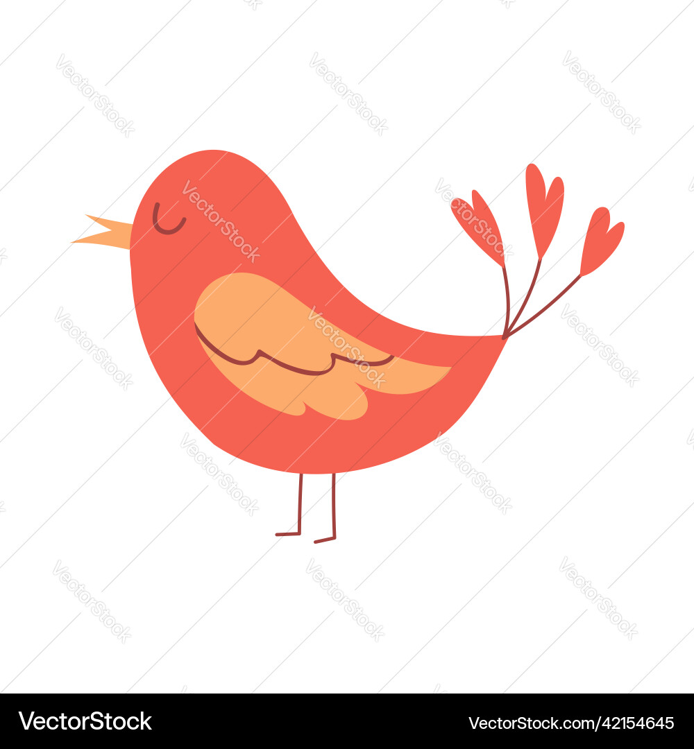 A simple cute red bird with heart-shaped feathers Vector Image