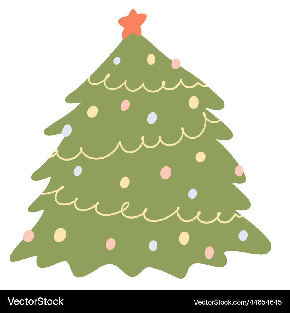 Christmas tree in cartoon flat style hand drawn Vector Image