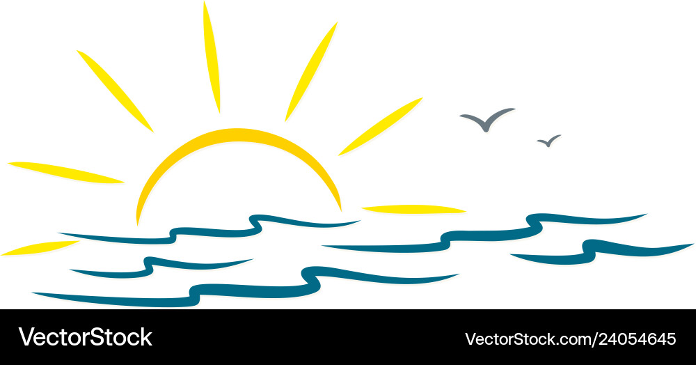 Sea with sun and birds Royalty Free Vector Image