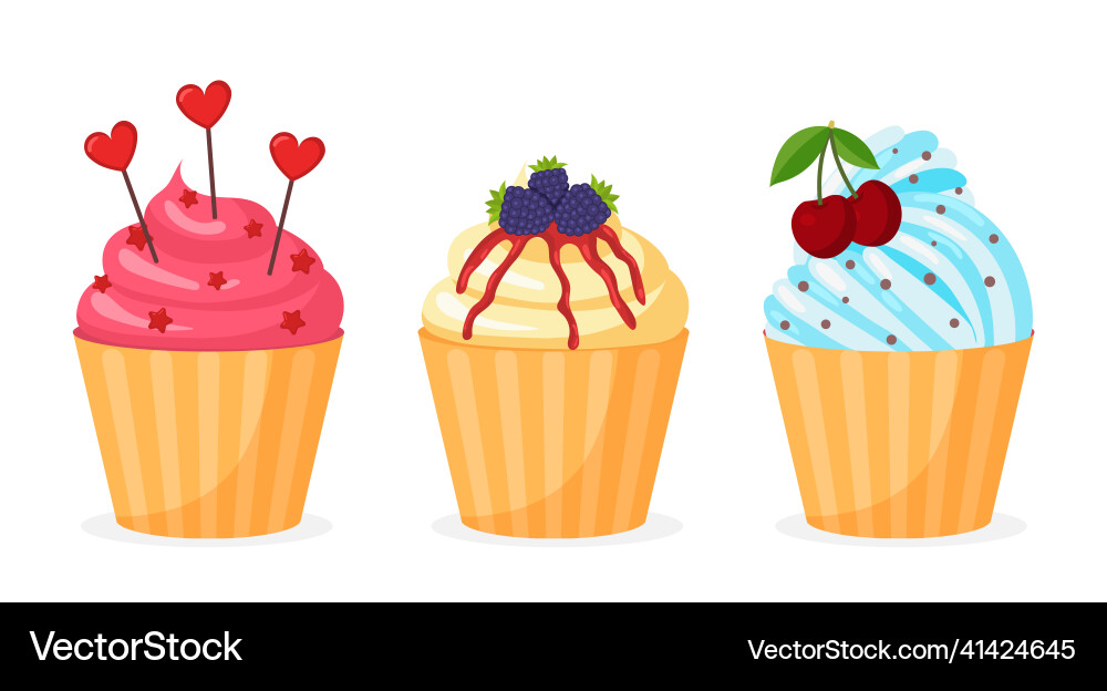 Set of sweet cupcakes Royalty Free Vector Image