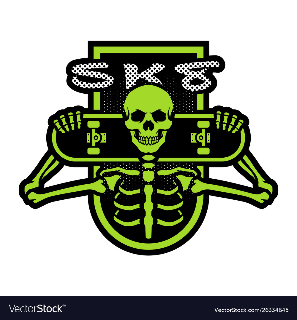 Skater skeleton with a board emblem t-shirt Vector Image
