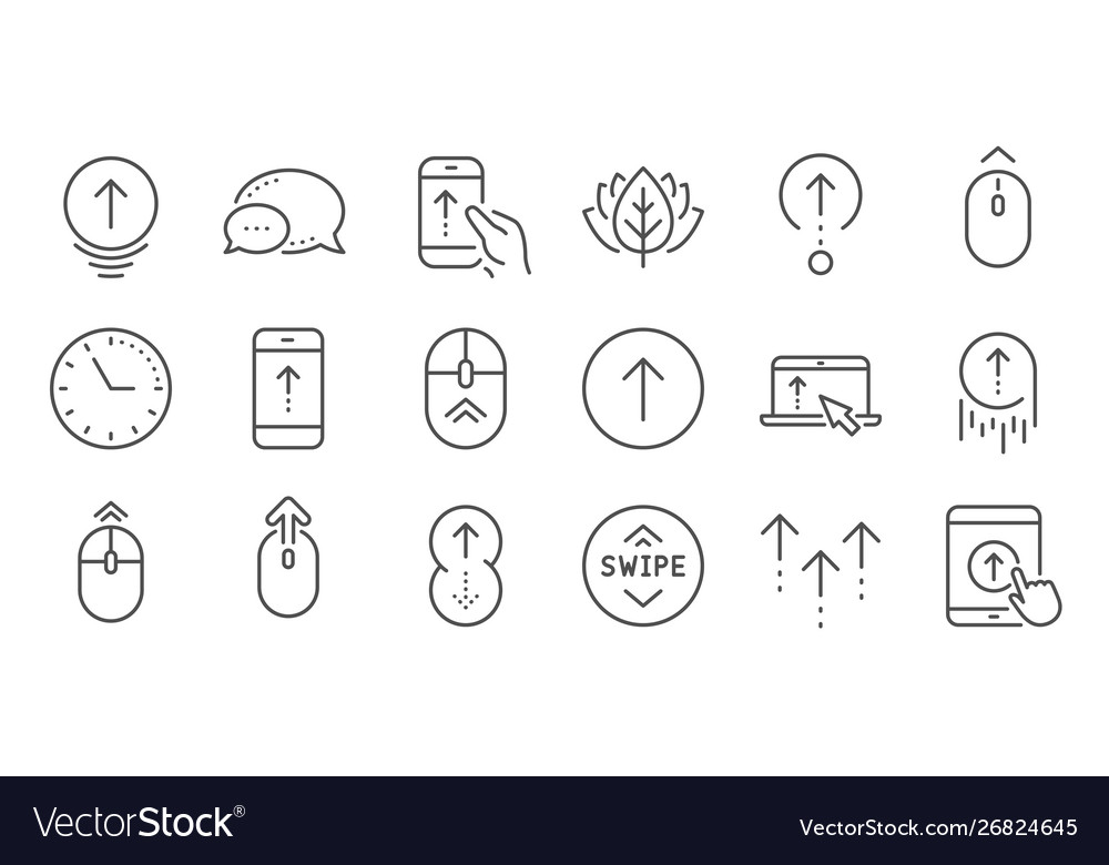Swipe up line icons scrolling mouse landing page Vector Image