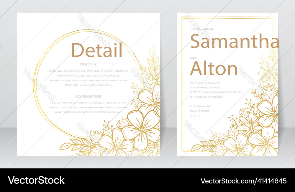Wedding invitation template with floral outline Vector Image