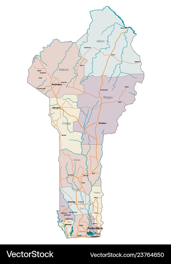 Detailed map of benin Royalty Free Vector Image