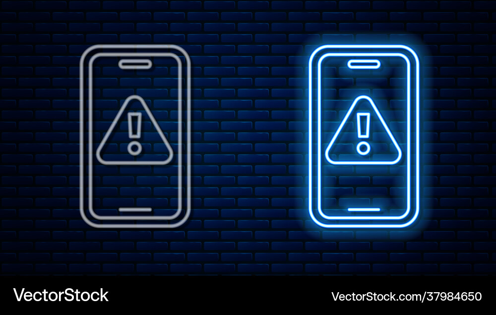 Glowing neon line mobile phone with exclamation Vector Image