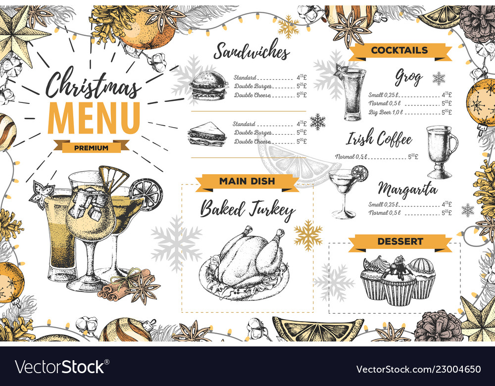 Hand drawing christmas holiday menu design Vector Image