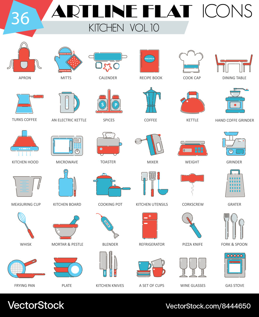 Kitchen tools ultra modern outline artline Vector Image