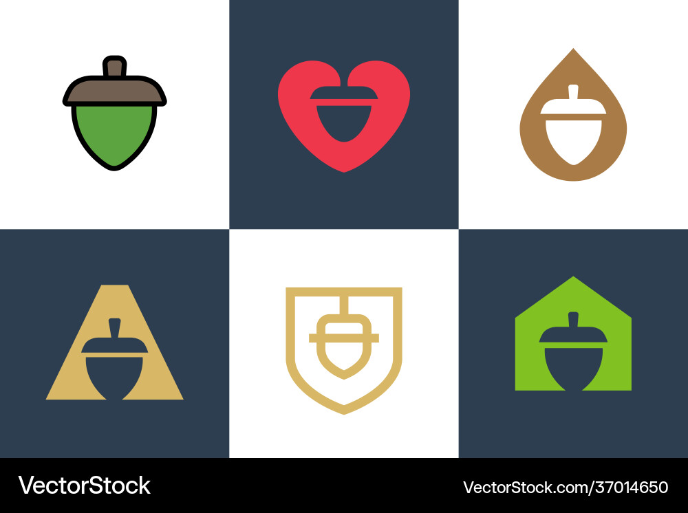 Oak tree acorn logo set nut icon design Royalty Free Vector