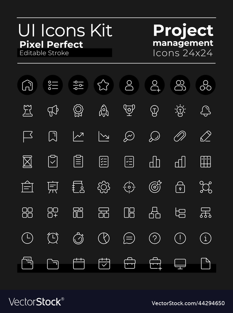 Project management pixel perfect white linear ui Vector Image Project management pixel perfect white linear ui Vector Image