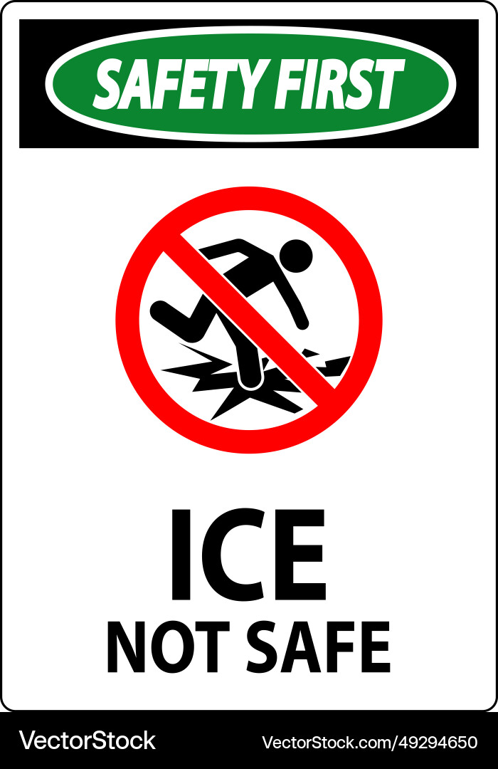 Safety first sign ice not safe Royalty Free Vector Image