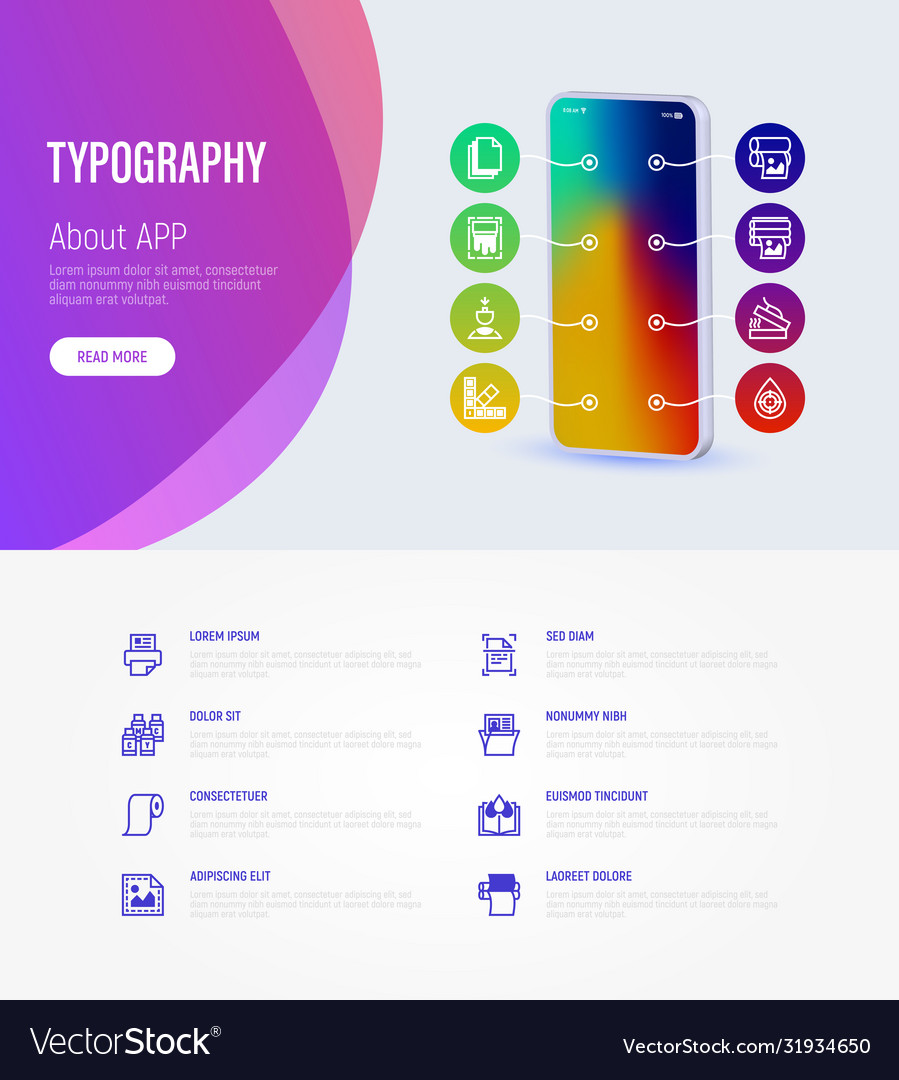 Typography polygraphy infographics with thin line Vector Image