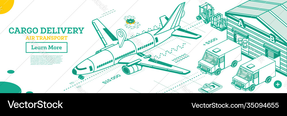 Cargo delivery airplane outline isometric Vector Image