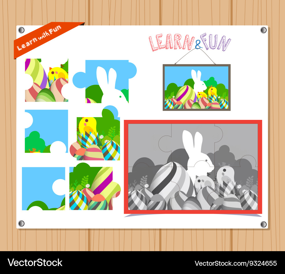 Cartoon education jigsaw puzzle game Royalty Free Vector