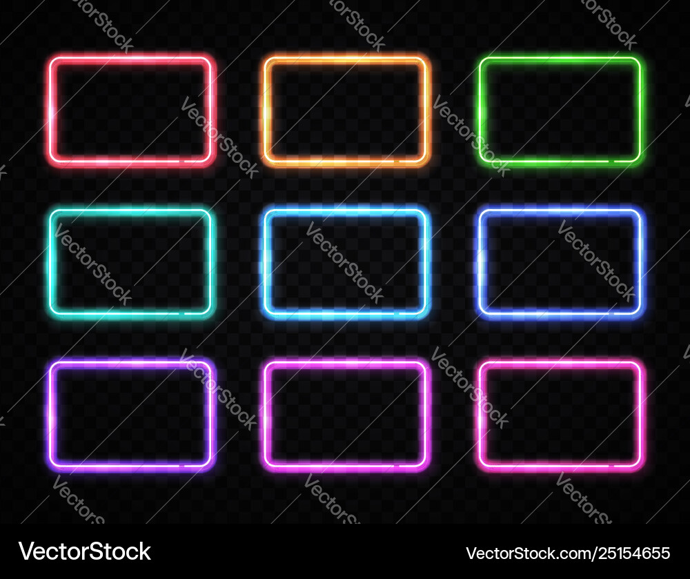 Colorful neon square signs set glowing rectangles Vector Image