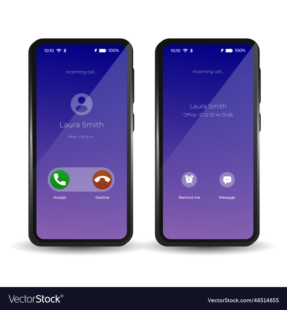 Gradient phone call screen interface Royalty Free Vector
