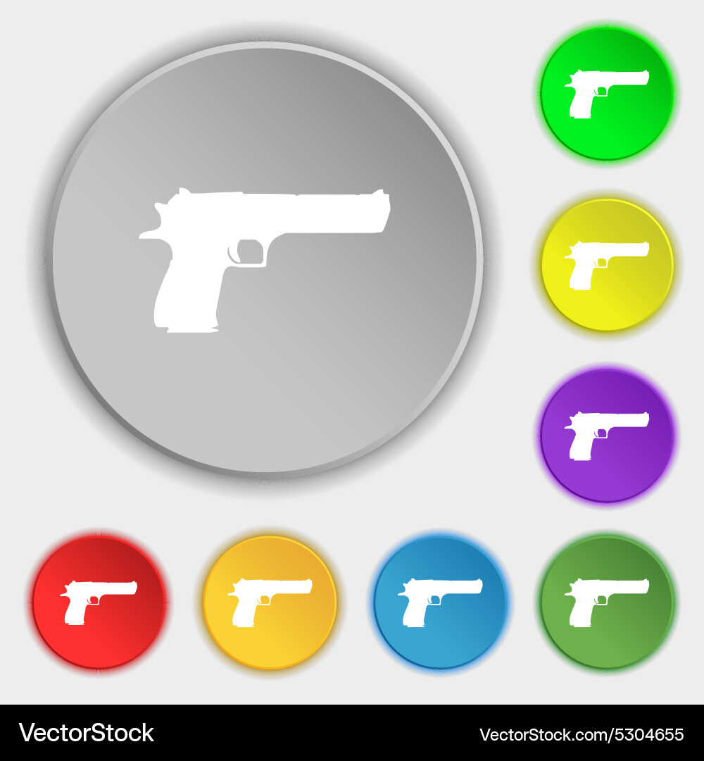 Gun icon sign symbol on five flat buttons Vector Image