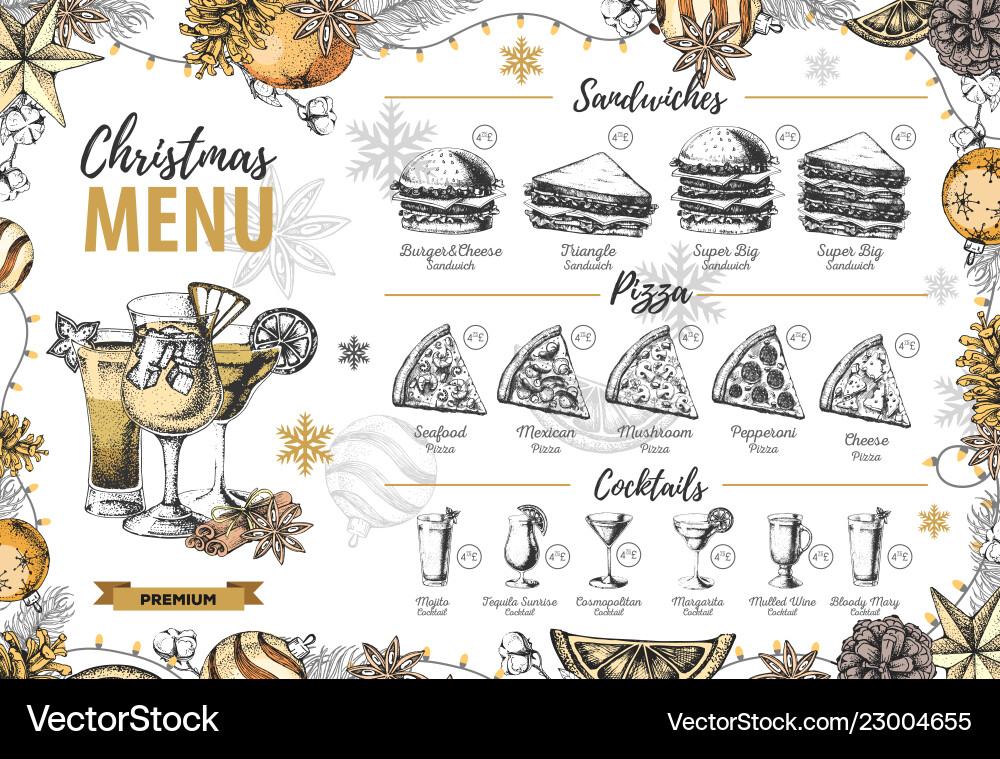 Hand drawing christmas holiday menu design Vector Image
