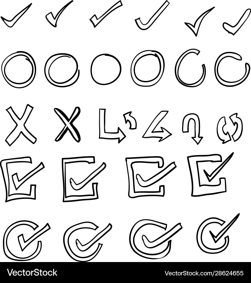 Hand drawn check signs and arrow collection Vector Image
