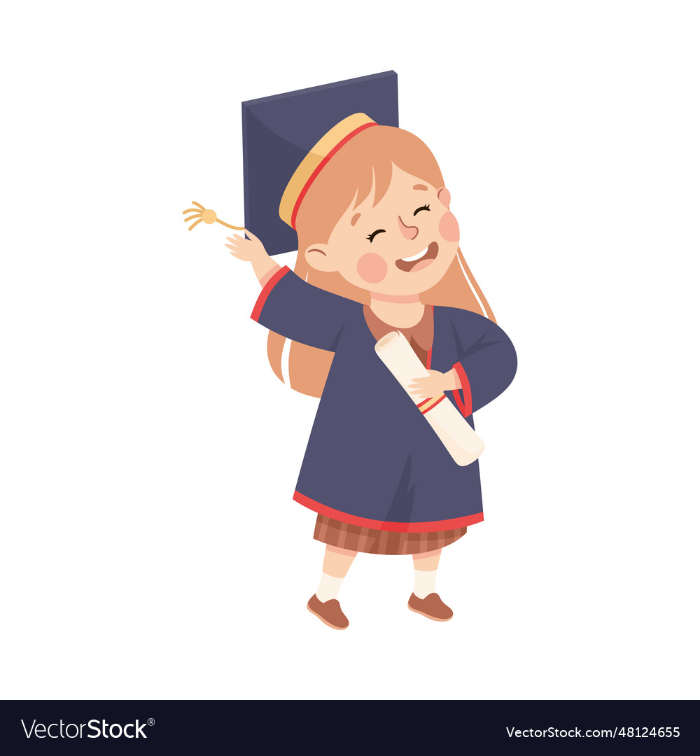 Happy girl graduating wear blue gown Royalty Free Vector