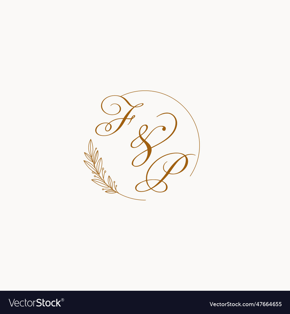 Initials fp wedding monogram logo with leaves Vector Image