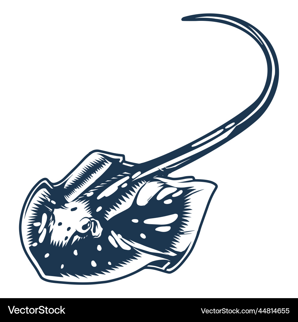Sea stingray detailed monochrome label Royalty Free Vector
