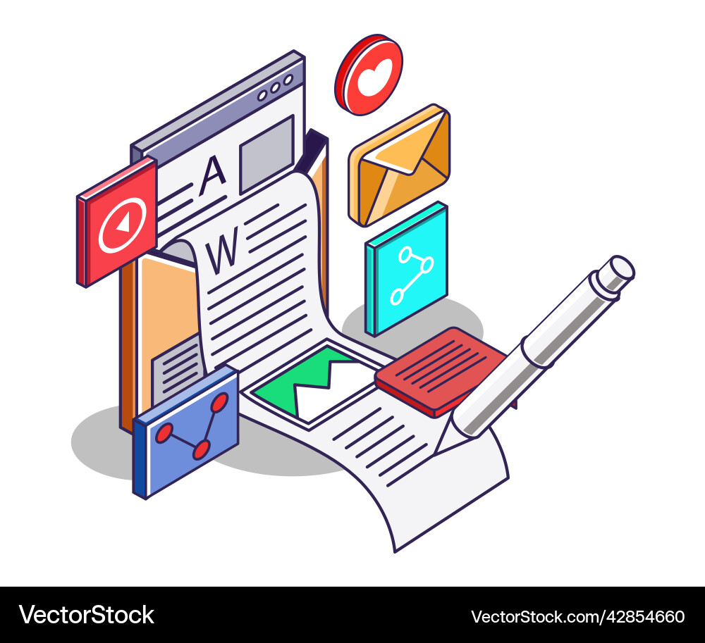 Creative pen writing on paper coming out Vector Image