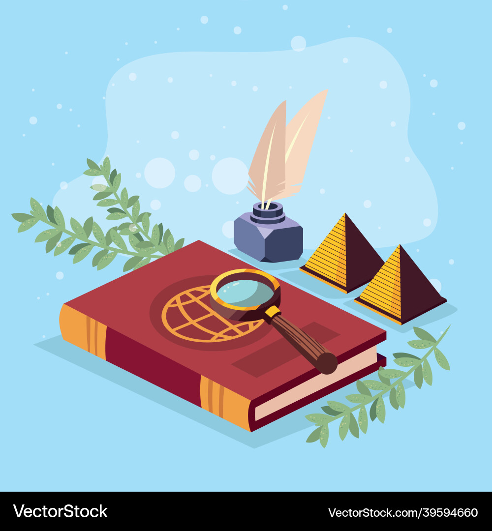 Lupe on book and icons Royalty Free Vector Image
