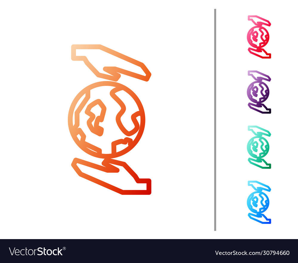 Red Line Human Hands Holding Earth Globe Icon Vector Image