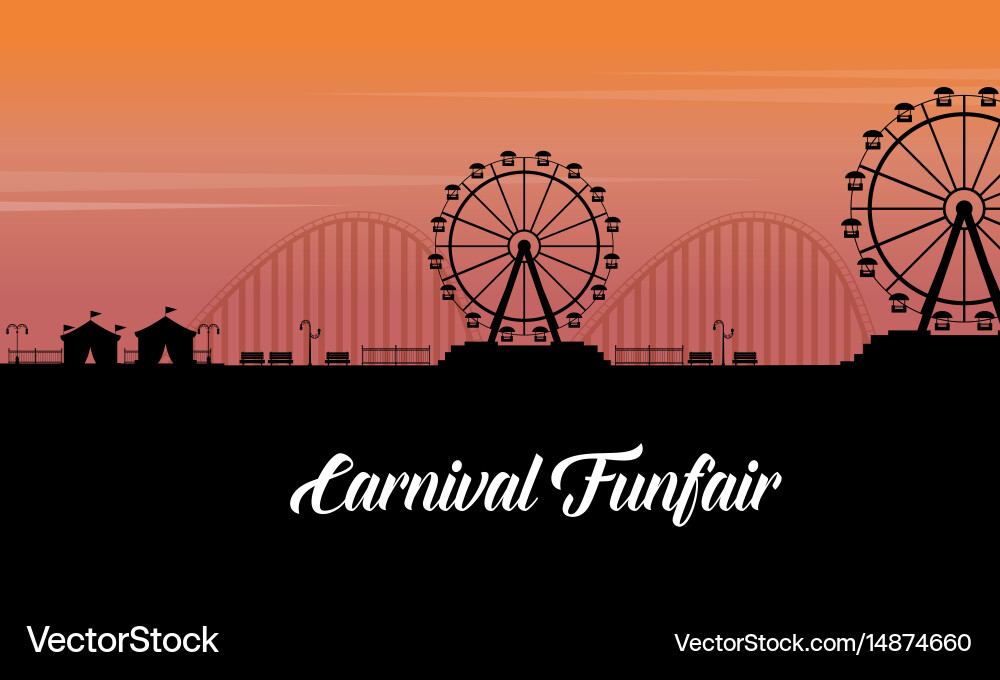 Silhouette carnival fun fair scenery Royalty Free Vector