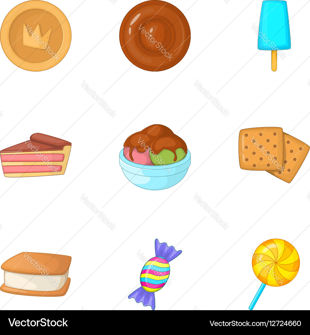 Sweets icons set cartoon style Royalty Free Vector Image