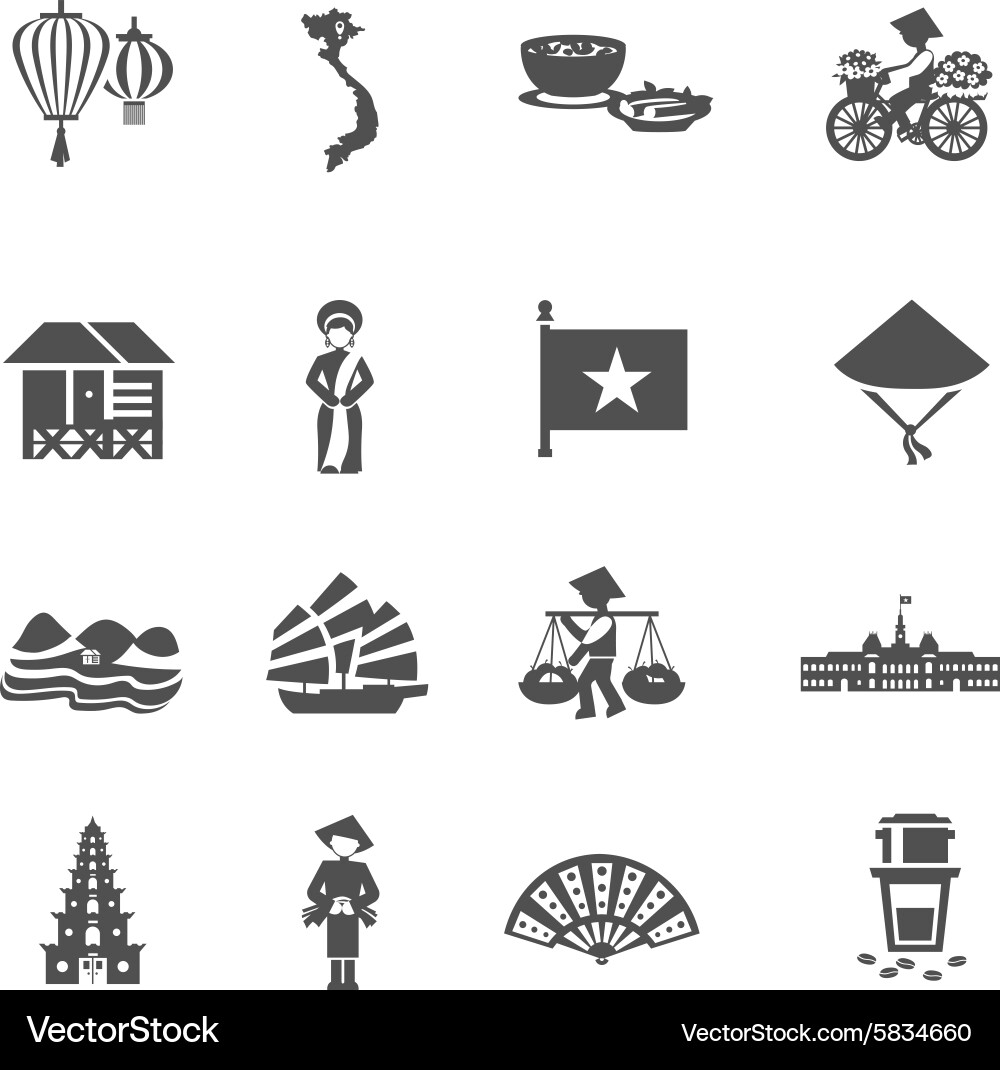 Vietnamese Black White Icons Set Royalty Free Vector Image