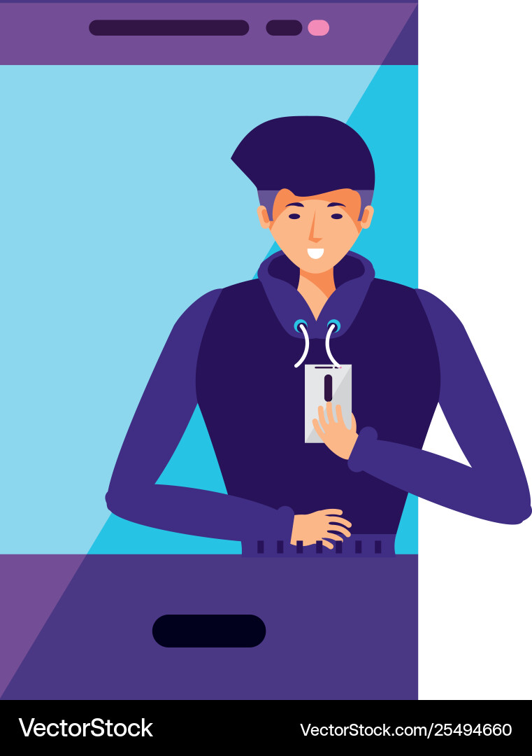 Young man using smartphone character Royalty Free Vector