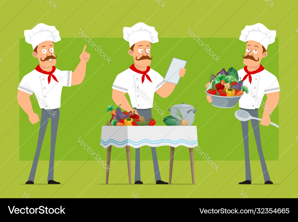 Cartoon flat strong chef cook man character set Vector Image