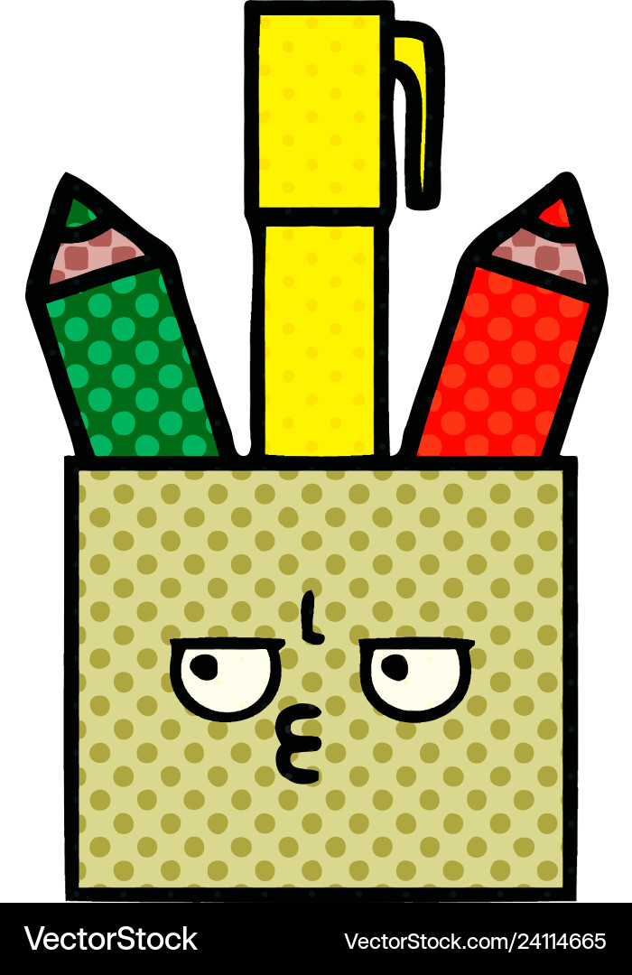 Comic book style cartoon pencil pot Royalty Free Vector