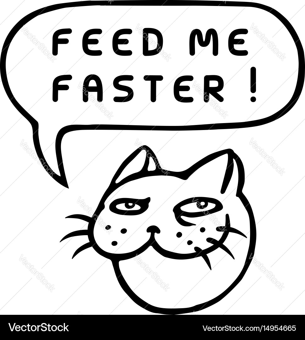 Feed me faster cartoon cat head speech bubble Vector Image