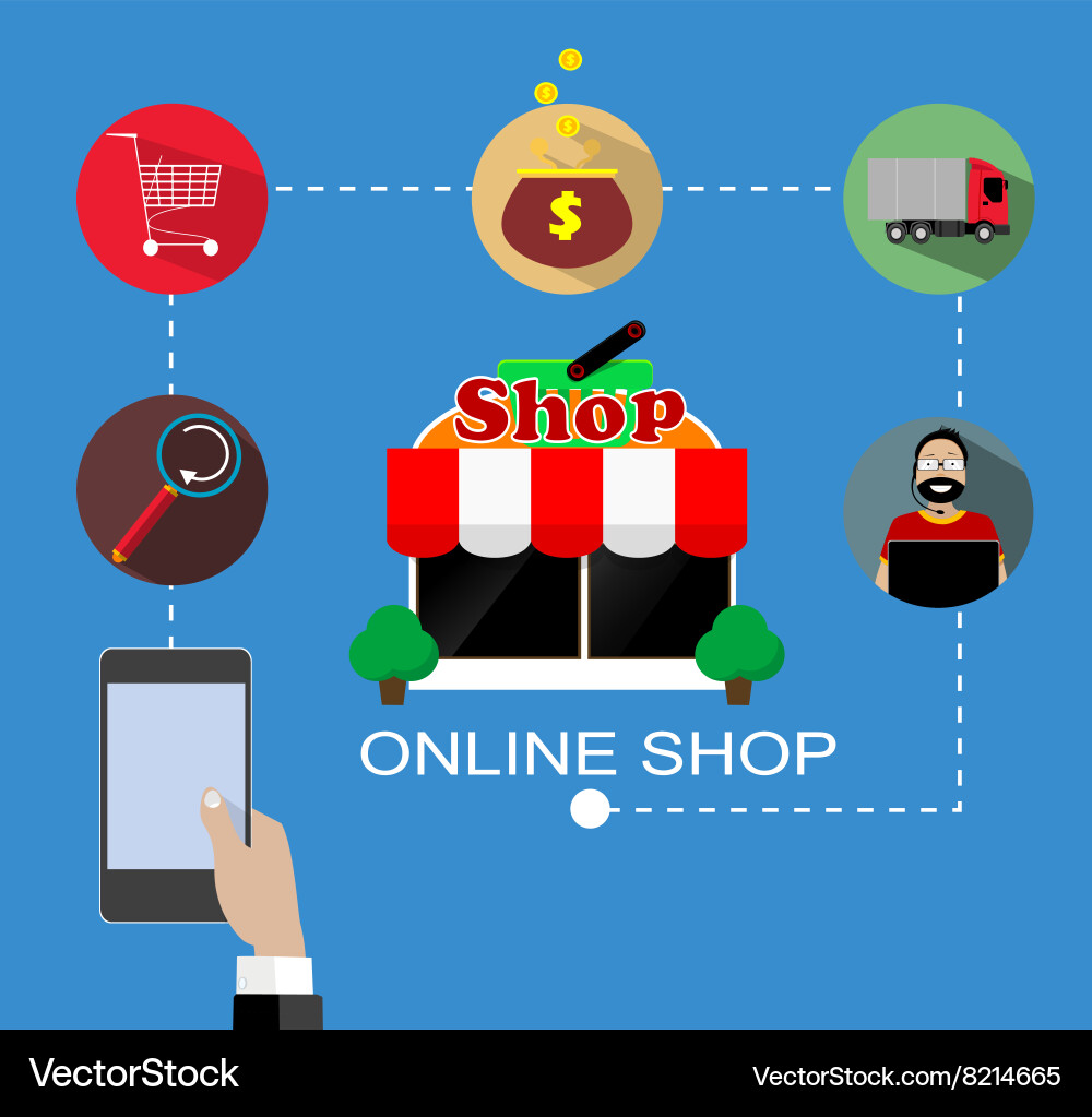 Flat design with e-commerce and online Royalty Free Vector