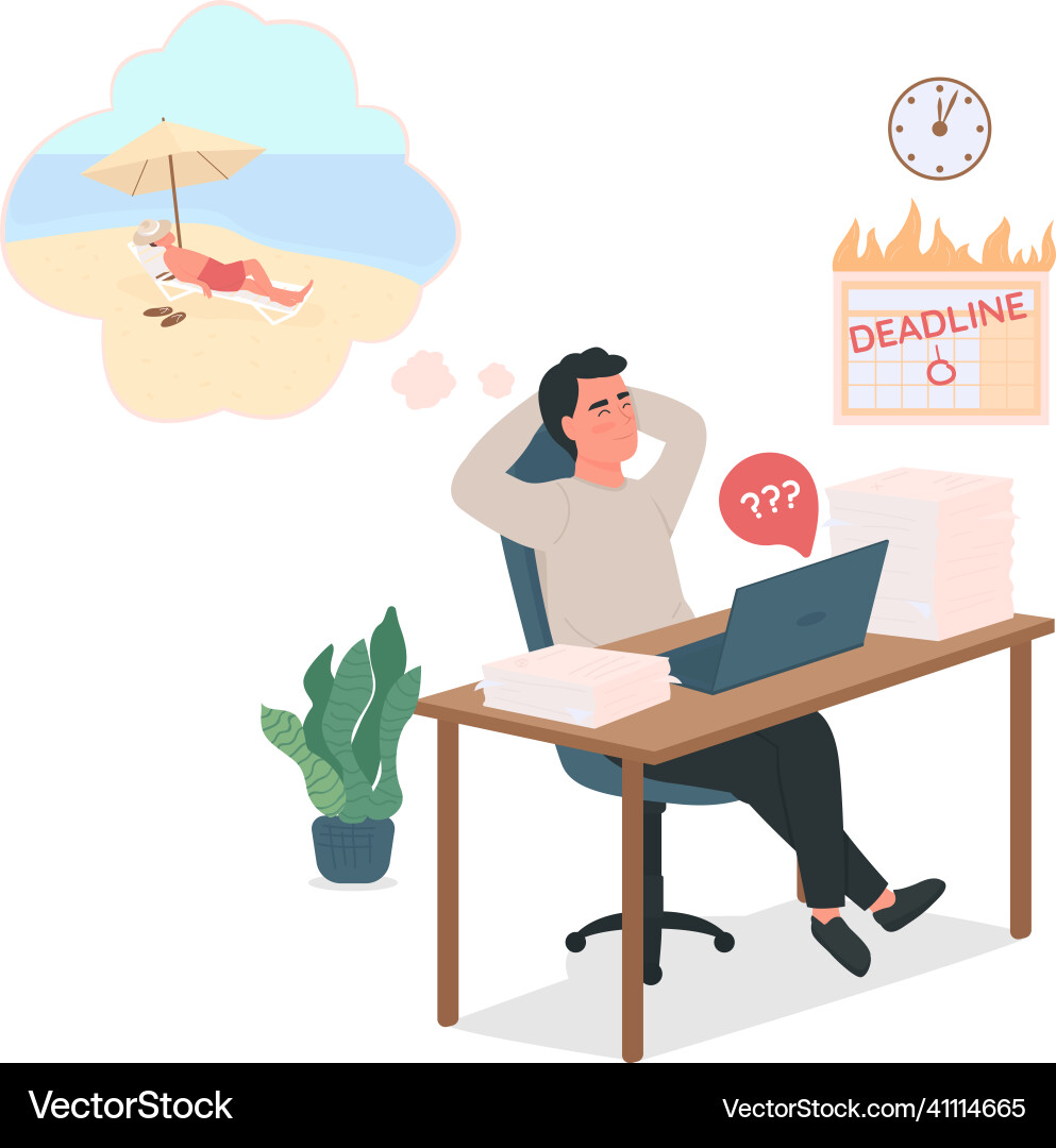 Procrastinating employee flat color detailed Vector Image