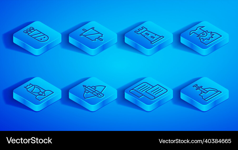 Set line quiver with arrows medieval flag castle Vector Image