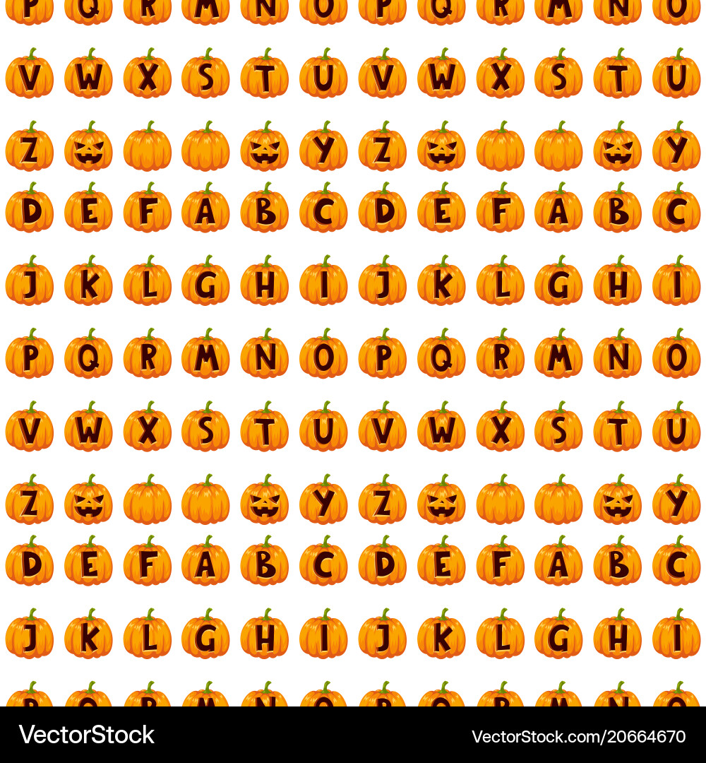 Halloween pumpkin font alphabet text seamless Vector Image
