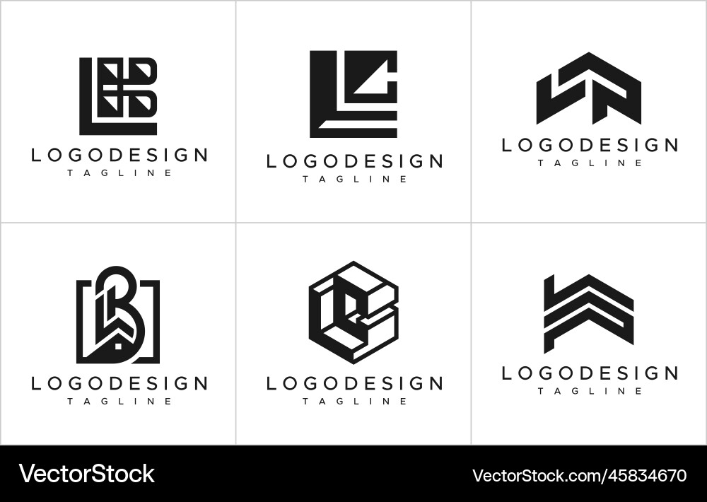 Lb lc lp l b c p logo design template set Vector Image