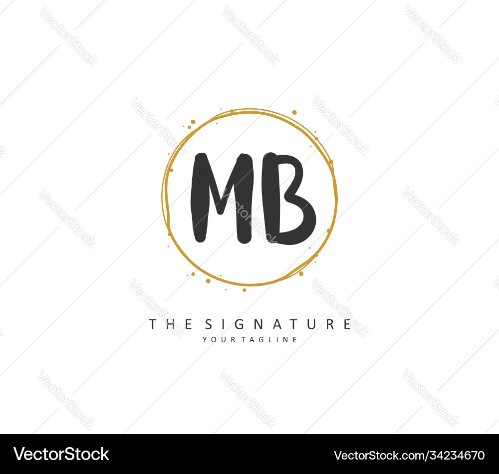 M b mb initial letter handwriting and signature Vector Image