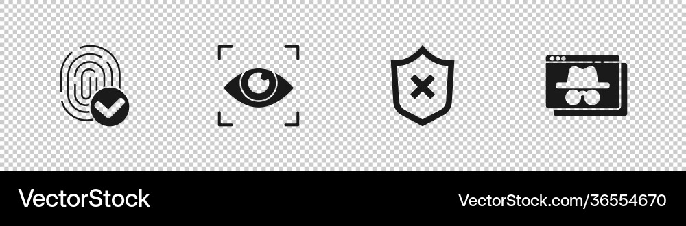 Set fingerprint eye scan shield with cross mark Vector Image